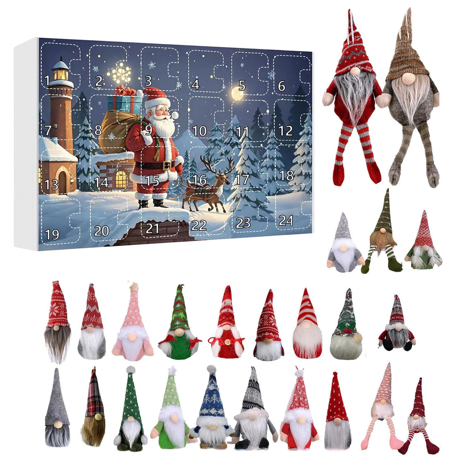 Christmas Gnome Advent Calendar 24X Swedish Gnomes Plush Decorations ...