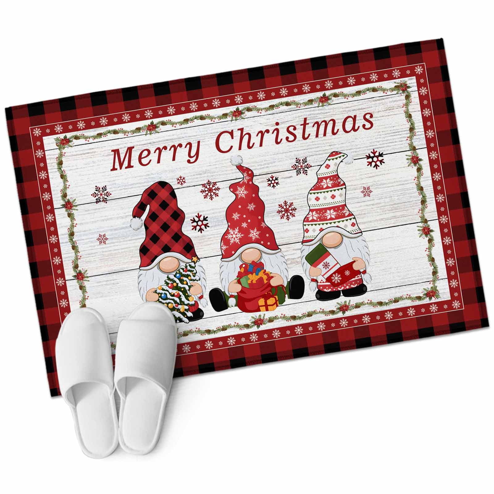 Christmas Gnome Area Rug 2x3ft Xmas Dwarfs Snowflakes Wood Grain Red ...