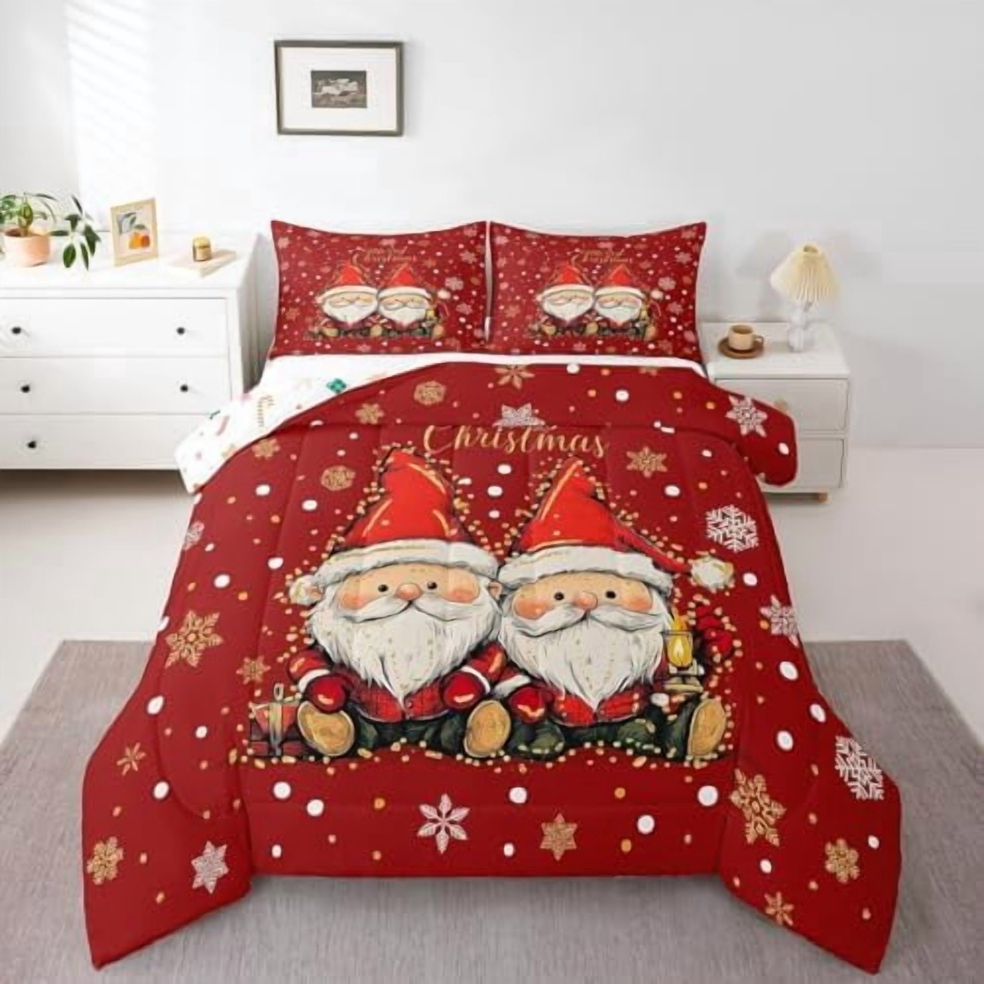Christmas Gnome Bedding Toddler Size, Red for Kids Comforter Set Winter ...