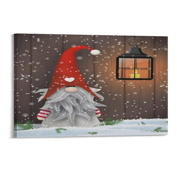 Christmas Gnome Canvas Prints Wall Art，Winter Scene Decor Wooden Framed ...