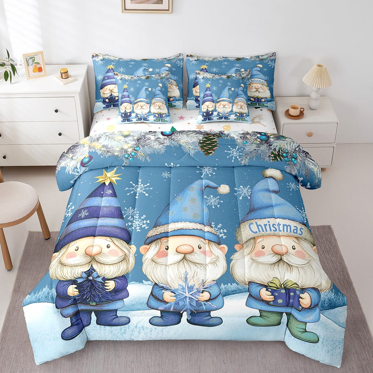 Christmas Gnome Comforter Set 7 Piece Bed in a Bag Twin,Kawaii Dwarf ...
