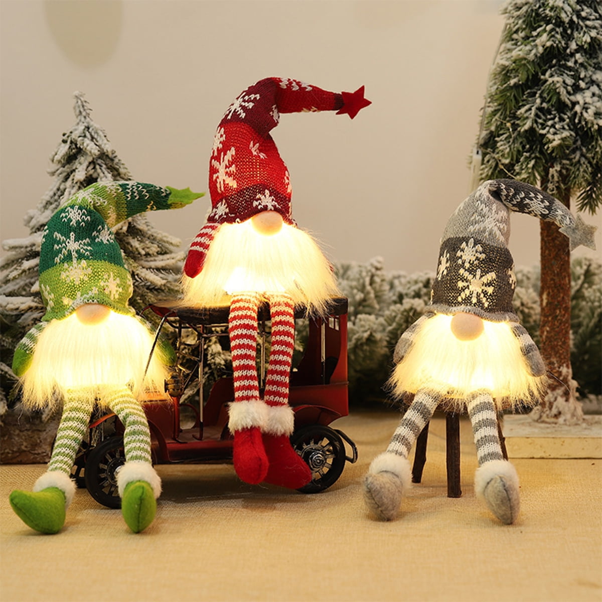 Christmas Gnome Decorations with LED Light - Handmade Swedish Tomte ...