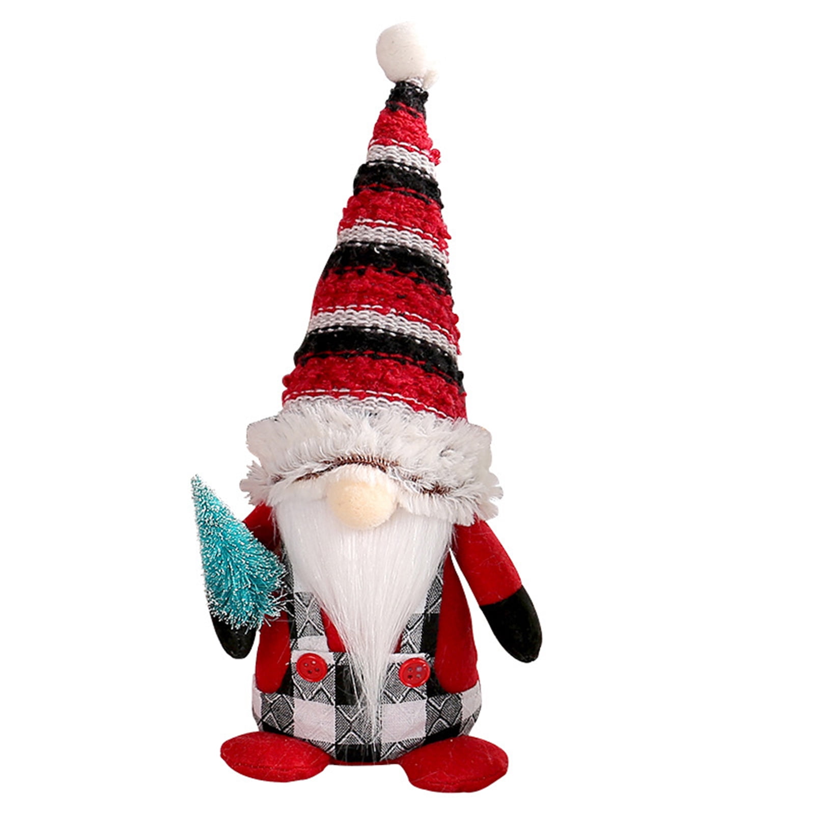 Christmas Gnome Doll,Black Red White Striped Hat Plaid Outfit Plush ...