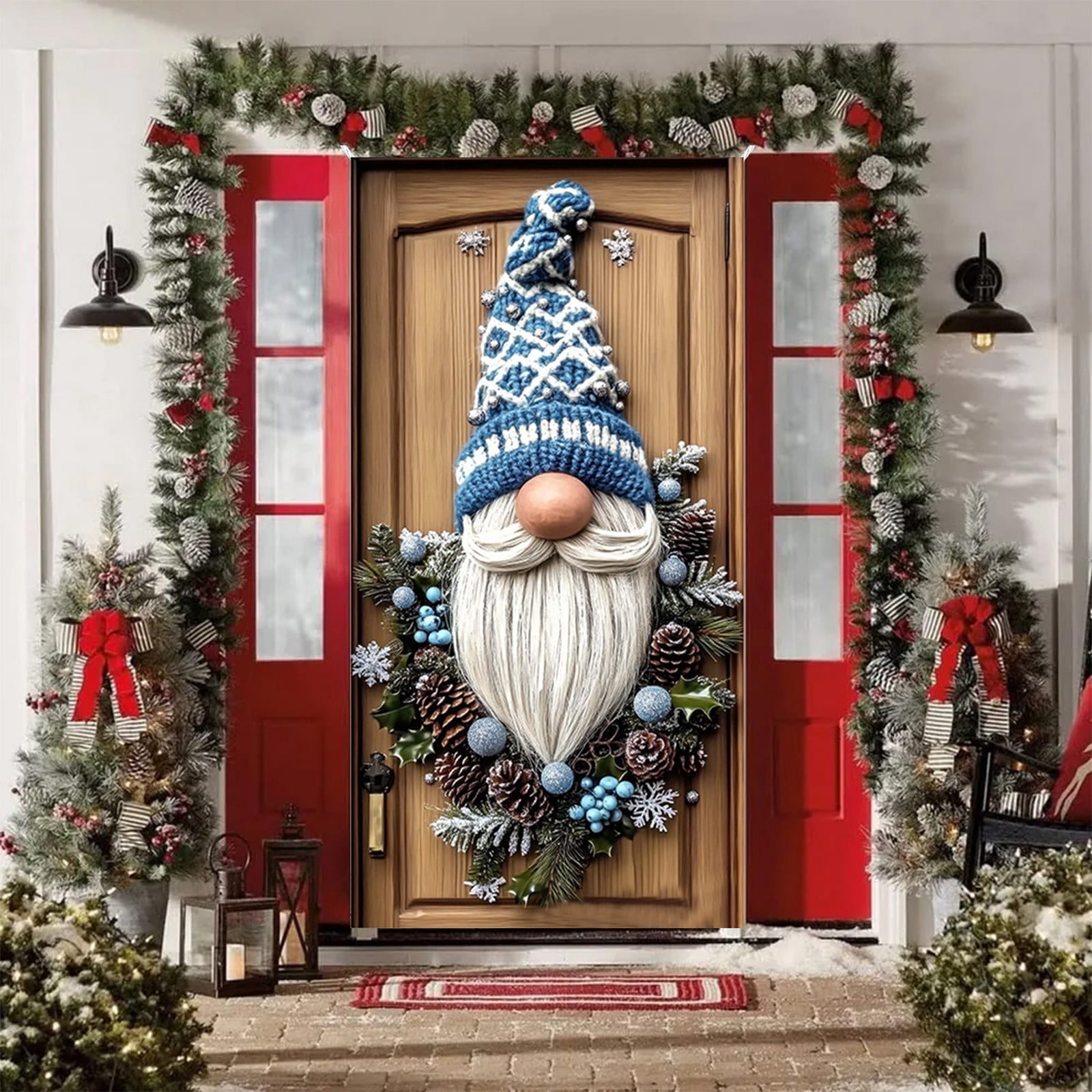 Christmas Gnome Door Cover 70.87x35.43 Inch Holiday Front Porch Door ...