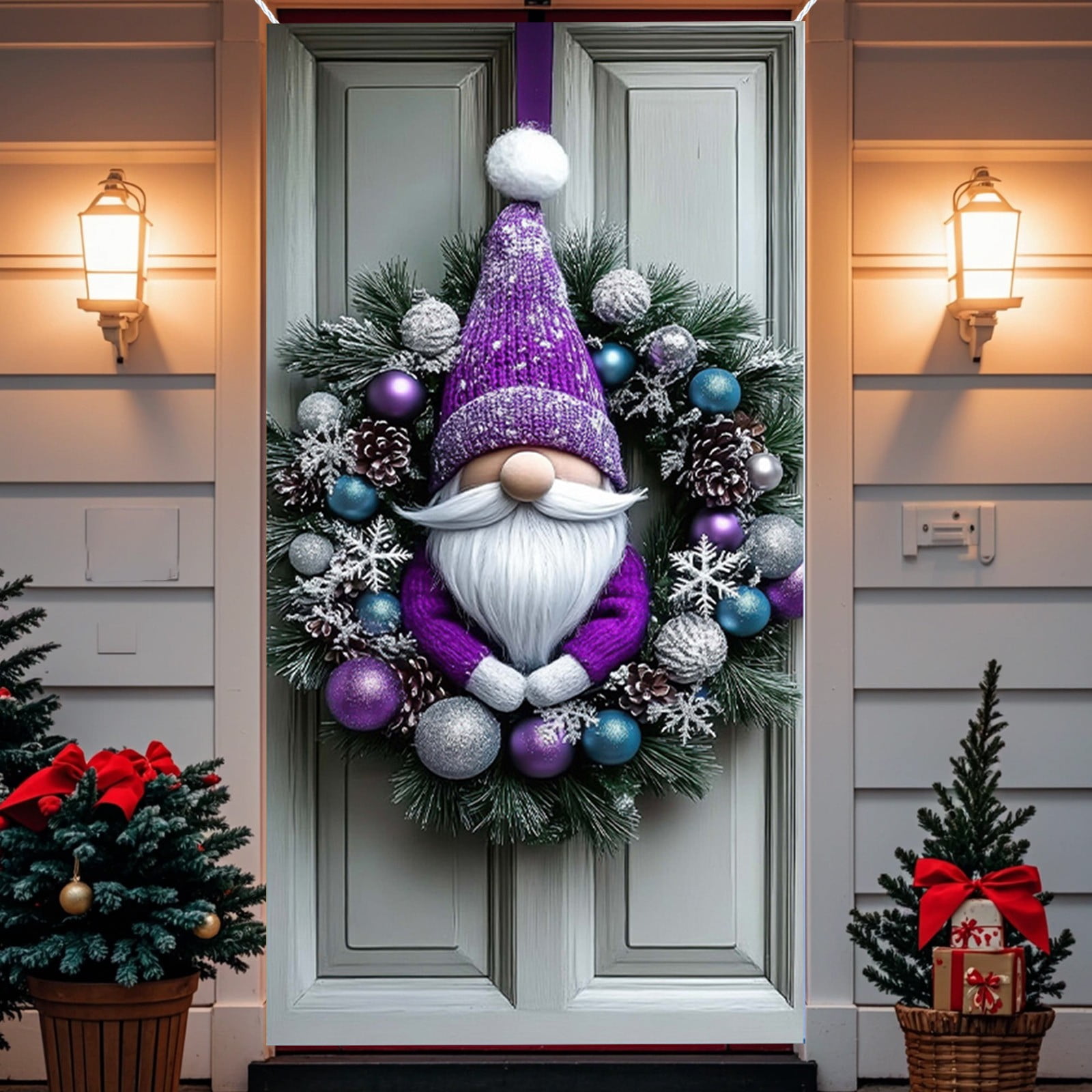 Christmas Gnome Door Cover 71x35" Holiday Front Porch Door Banners ...
