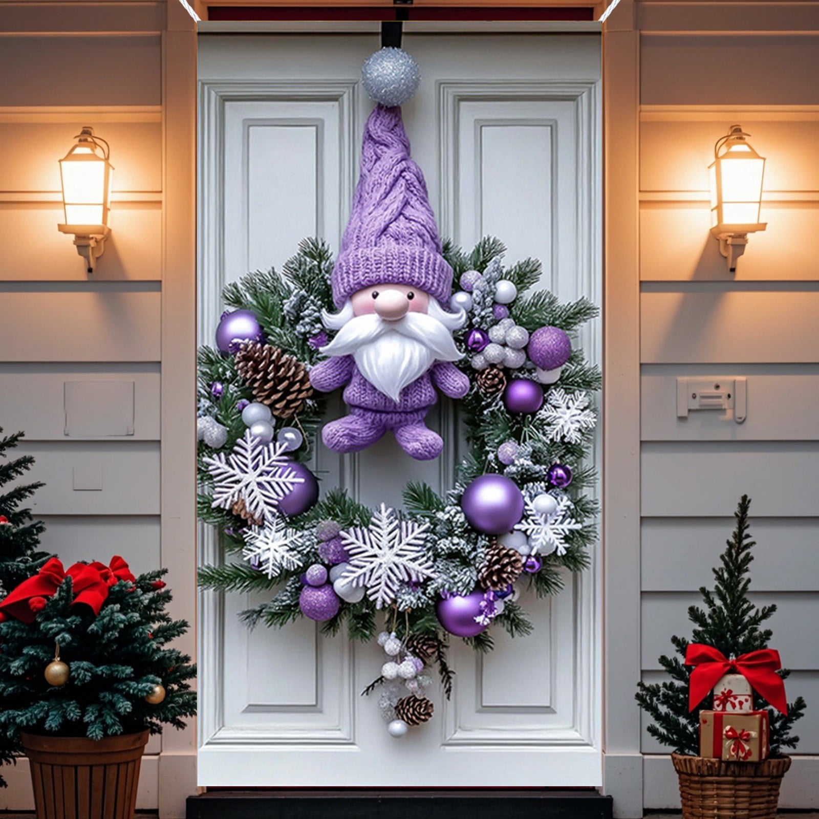 Christmas Gnome Door Cover 71x35" Holiday Front Porch Door Banners ...