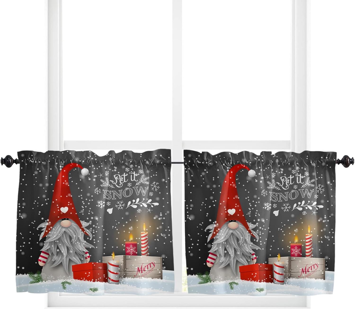 Christmas Gnome Elf Kitchen Curtains Xmas Gifts Snowflake Valances for ...