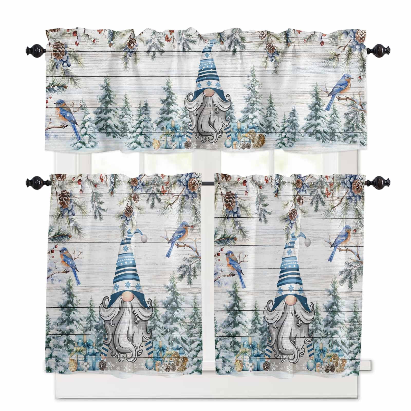 Christmas Gnome Kitchen Curtains and Valances Set, Pine Tree Leaf ...