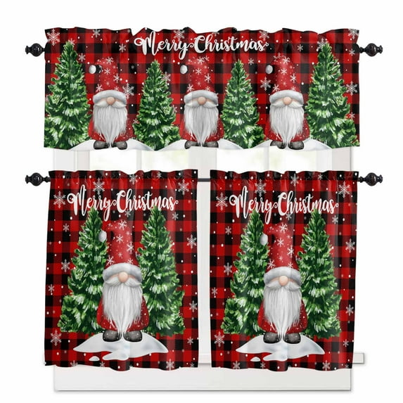 Christmas Gnome Kitchen Curtains Valances and Tiers Set of 3 Red Xmas ...