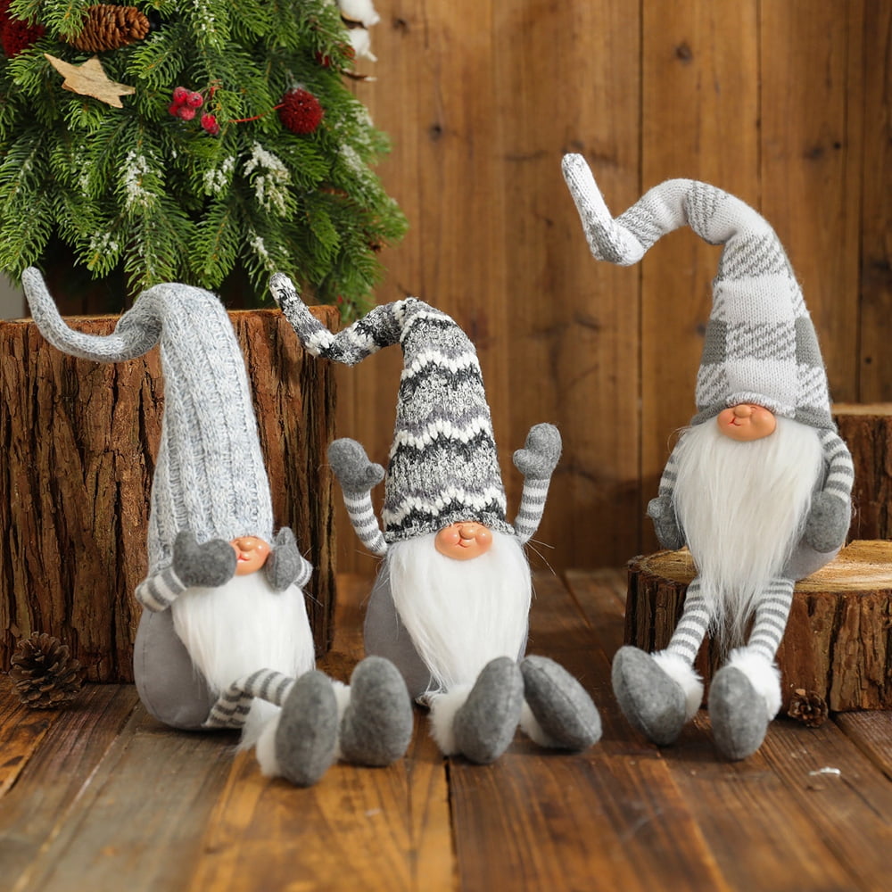 Christmas Gnome Ornaments, Xmas Long Dangling Leg Swedish Handmade Santa Plush, Adjustable Grey ...