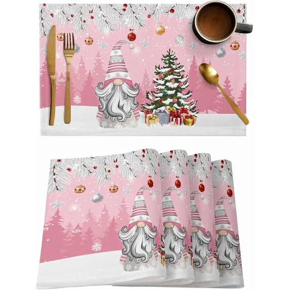 Christmas Gnome Placemats Set of 6, Winter Merry Christmas Tree Balls ...
