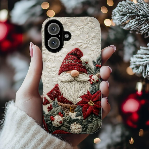 Christmas Gnome Poinsettia Festive Snowy Holiday Phone Case for iPhone ...