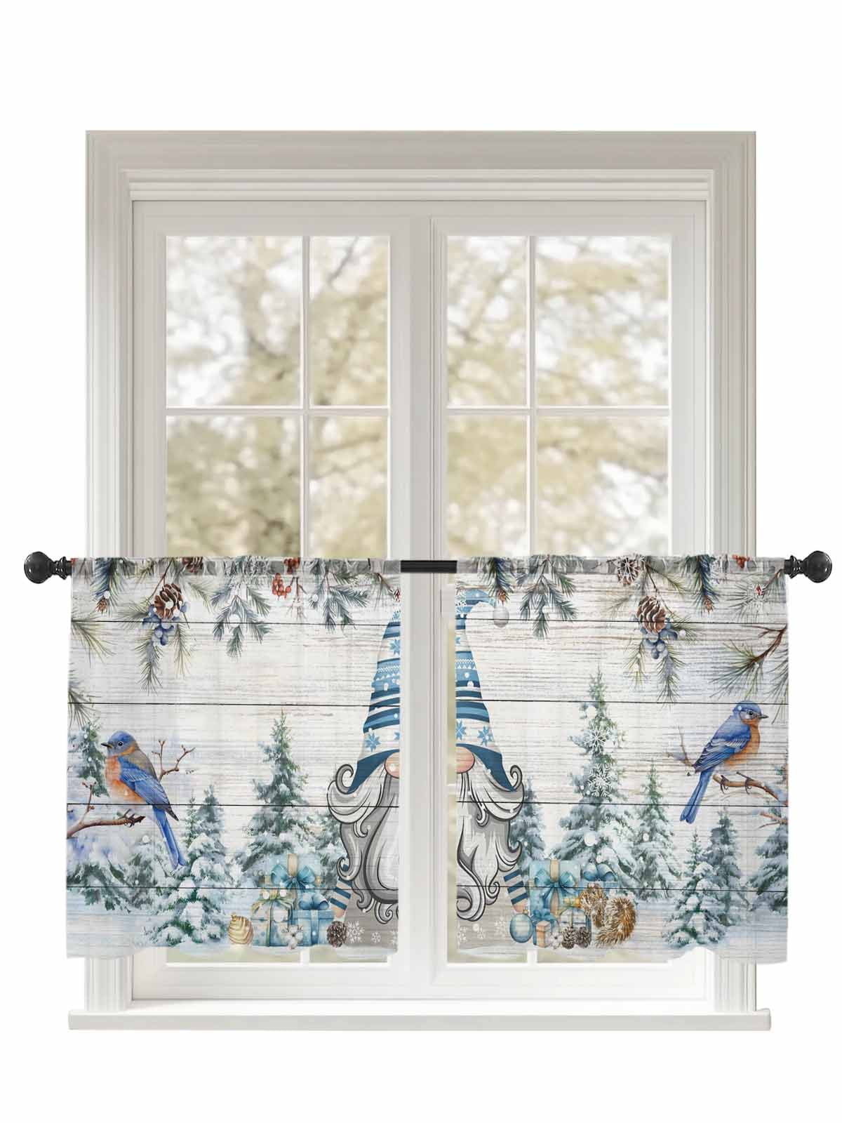 Christmas Gnome Sheer Curtains 54 Inch Long 2 Panels, Pine Tree Leaf ...