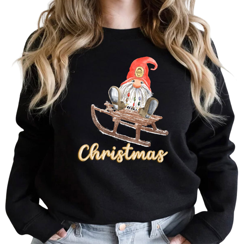 Christmas Gnome Sledding Sweatshirt - Cute Blue Winter Jumper with ...