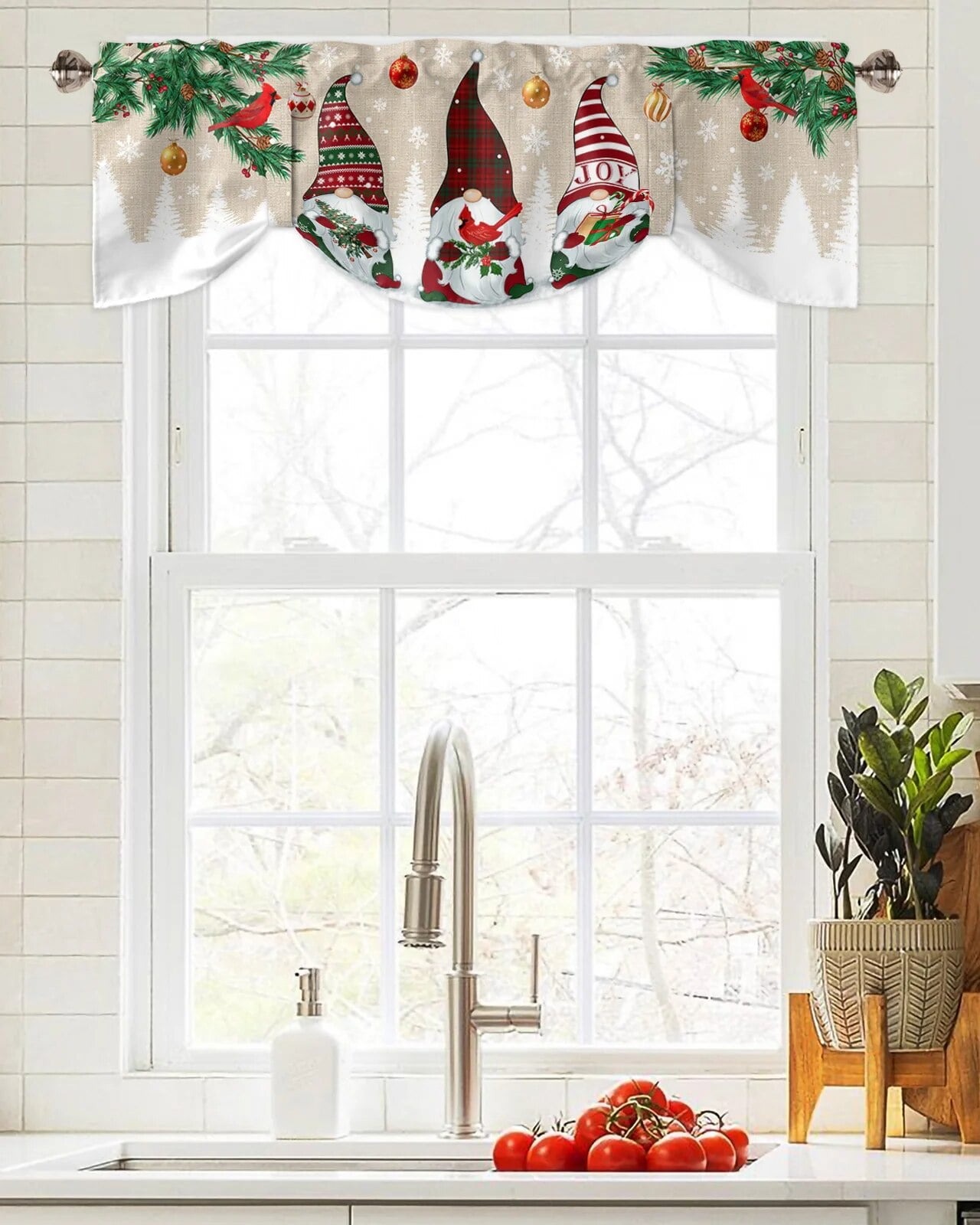 Christmas Gnome Snowflake Robin Window Curtain Living Room Kitchen ...