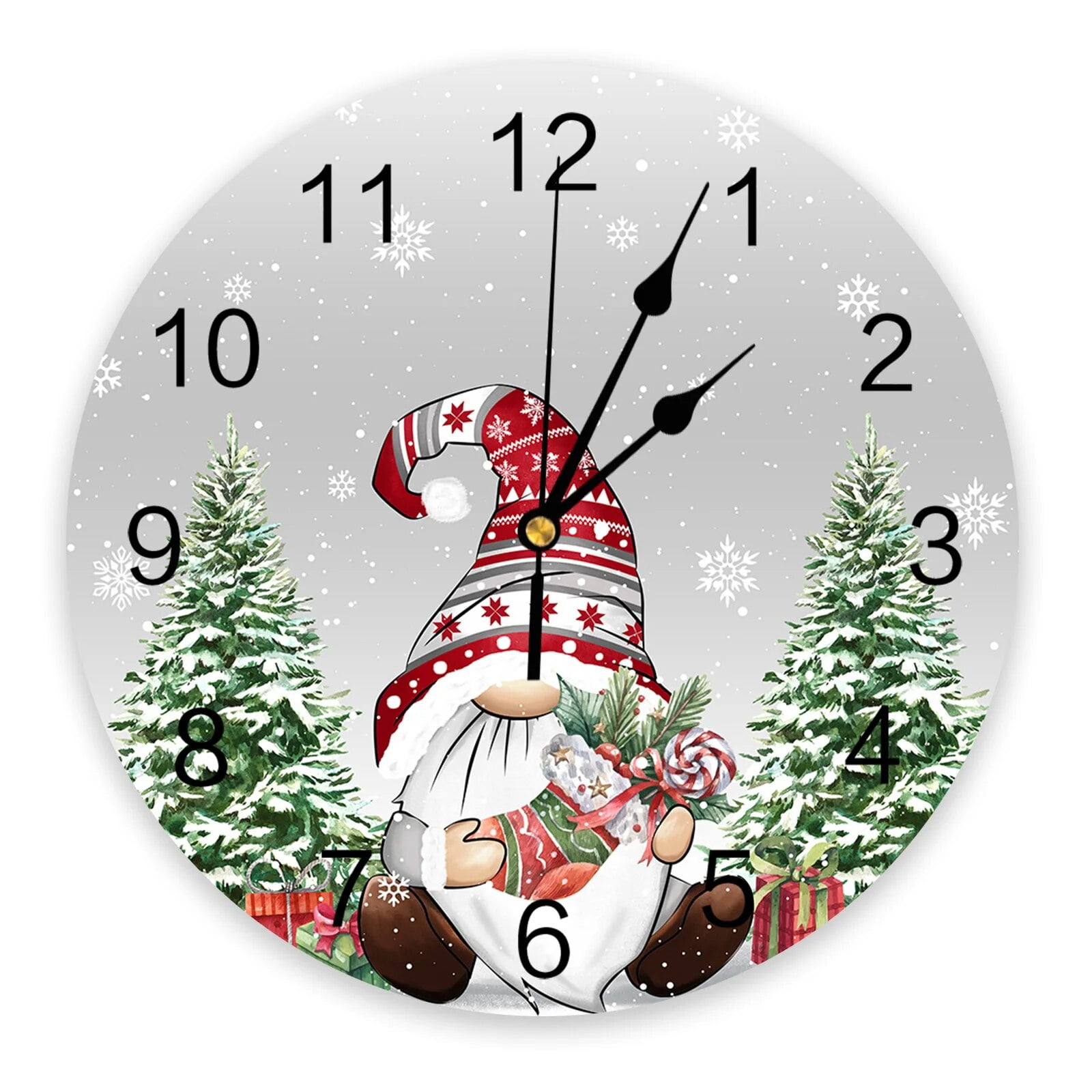 Christmas Gnome Snowflakes Round Wall Clock Modern Design Kitchen ...