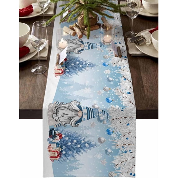 Christmas Gnome Table Runner, Winter Merry Christmas Tree Balls Cotton ...