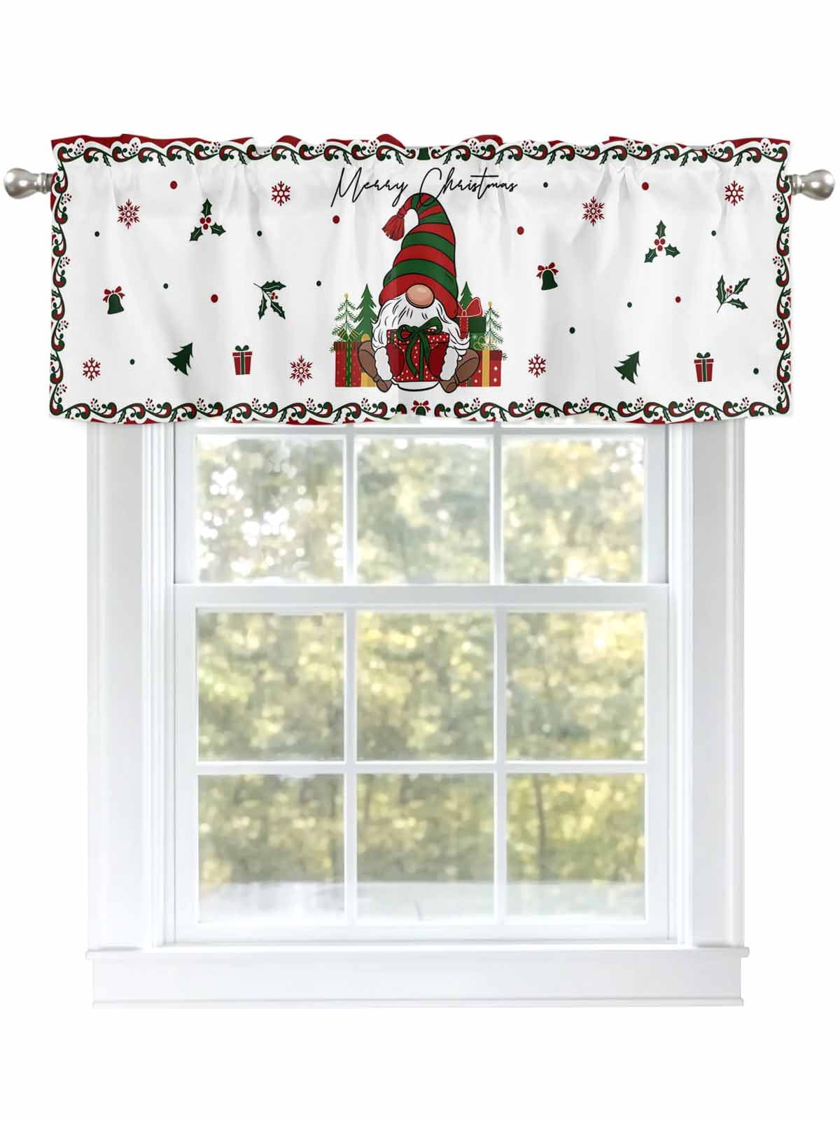 Christmas Gnome Valances for Windows Red Green Winter Dwarfs Xmas Box ...