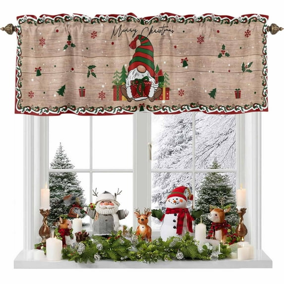 Christmas Gnome Valances for Windows, Red Green Winter Dwarfs Xmas Box ...