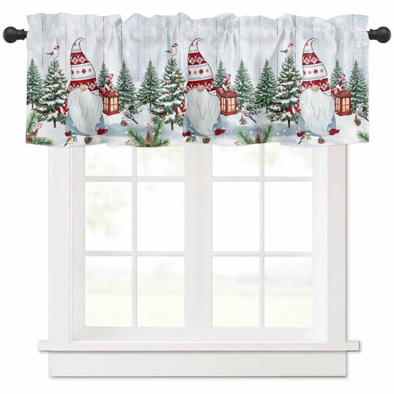 Christmas Gnome Valances for Windows, Winter Xmas Trees Bird Snowflakes ...
