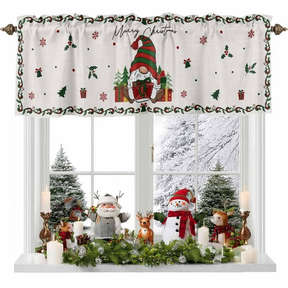 Christmas Gnome Valances for Windows, Xmas Red Green Winter Dwarfs ...