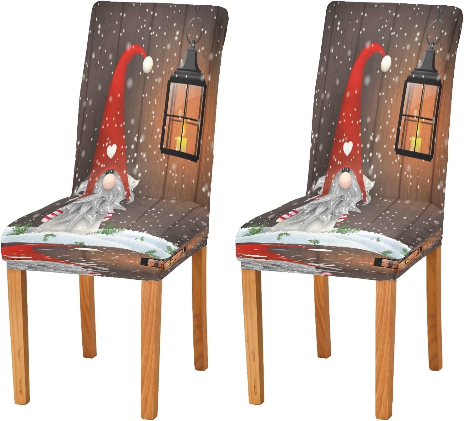 Christmas Gnome Winter Snowflakes Dining Room Chair Covers Xmas Elves ...