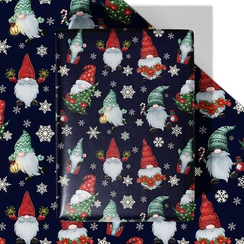 Christmas Gnome Wrapping Paper - 4 Jumbo Sheets, 28 * 40 Inches - Navy ...