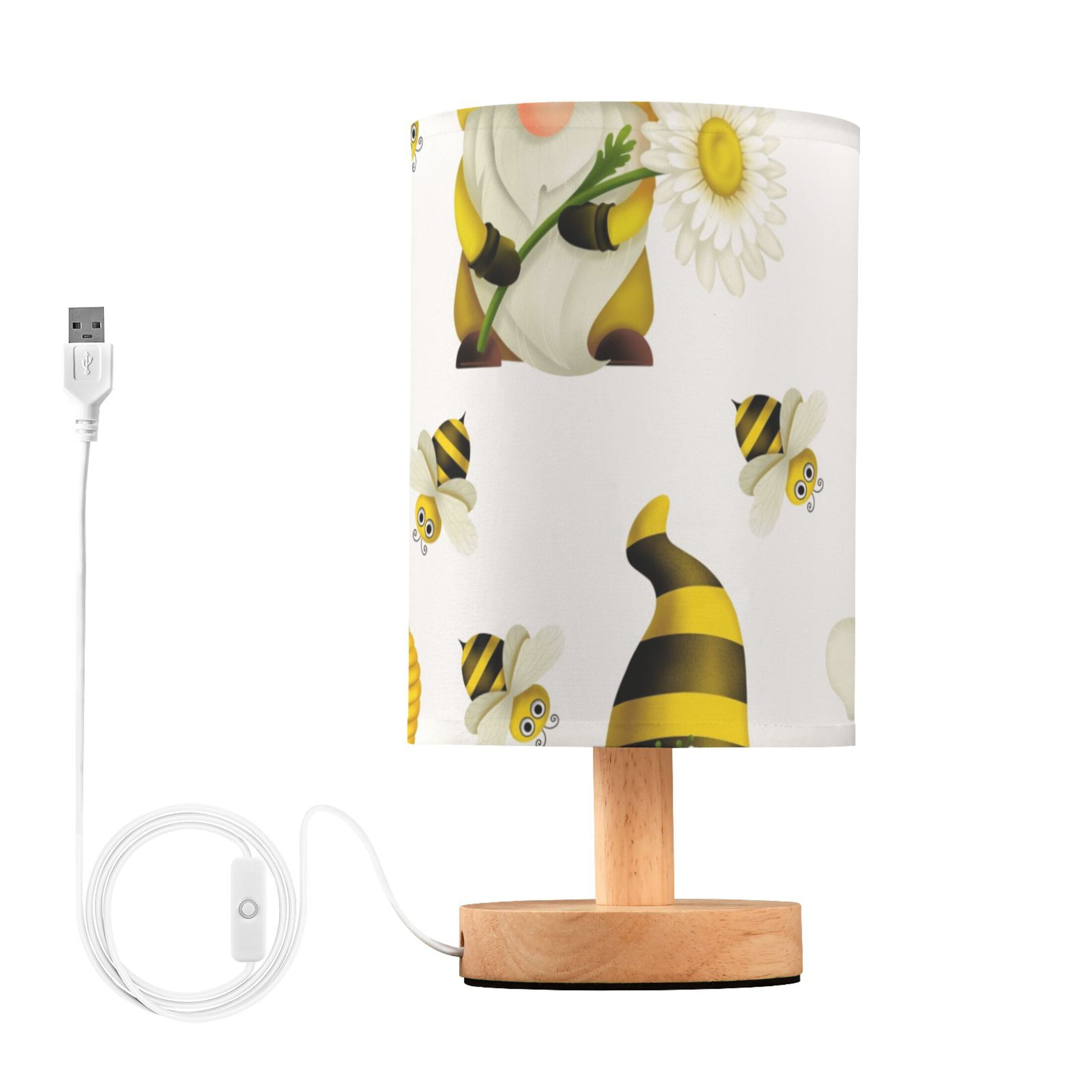 Christmas Gnome and Bees Bedside Table Lamp LED Warm Lights with USB ...