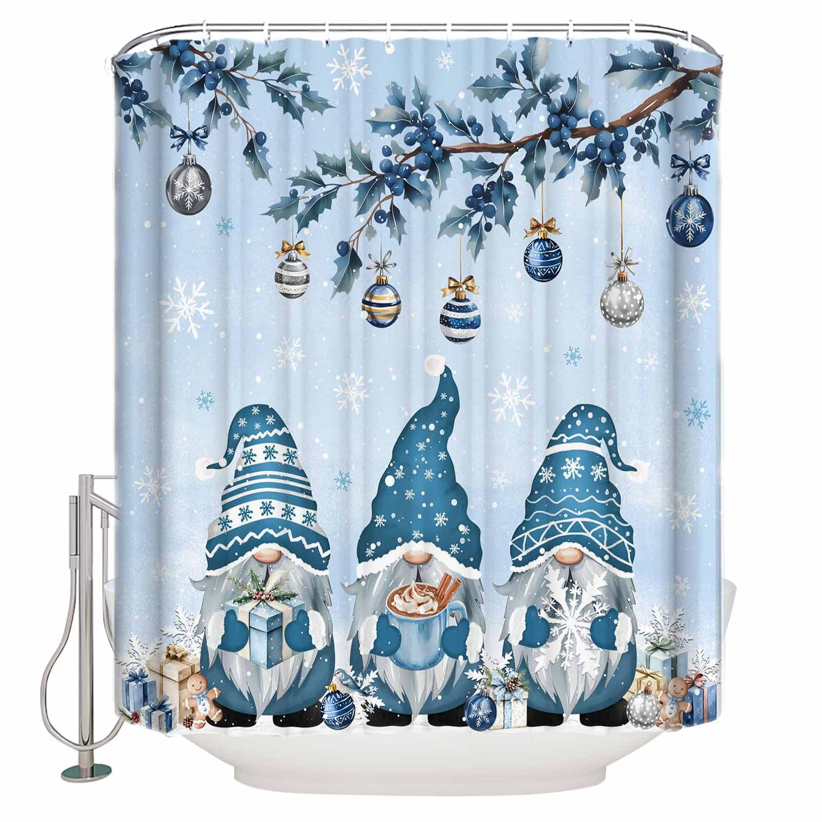Christmas Gnomes Bathroom Shower Curtains with 12 Hooks Polyester ...