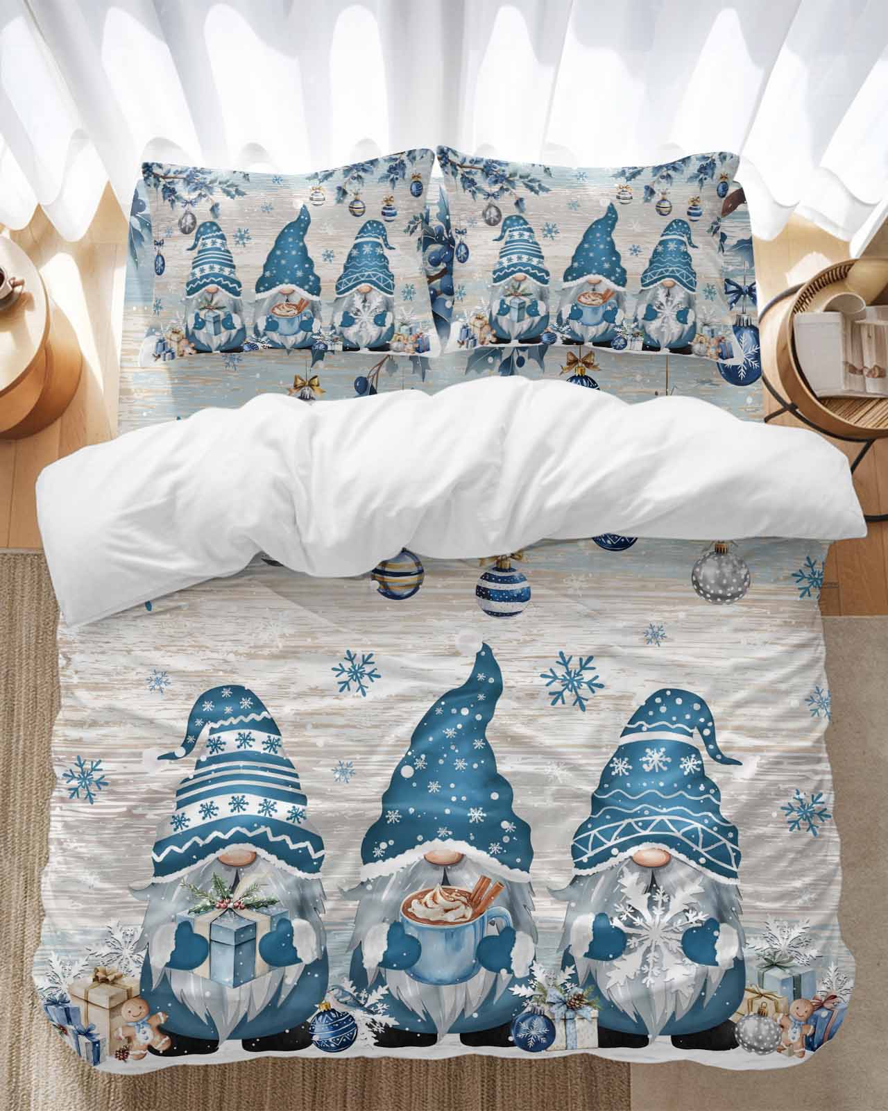 Christmas Gnomes Bedding Duvet Cover Set 4 Piece Full Xmas Cute Gnomes ...