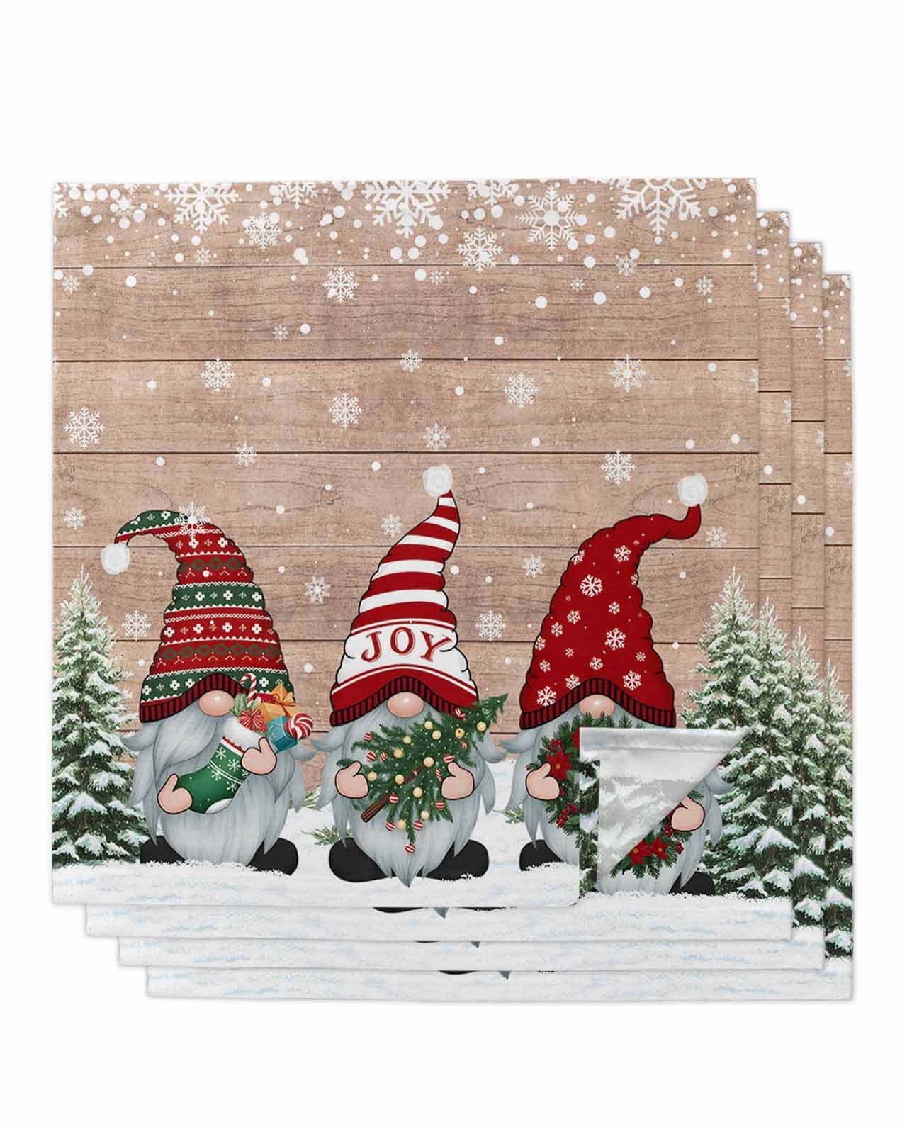 Christmas Gnomes Cloth Napkins Set of 4 Reusable Dinner Napkins, Xmas ...