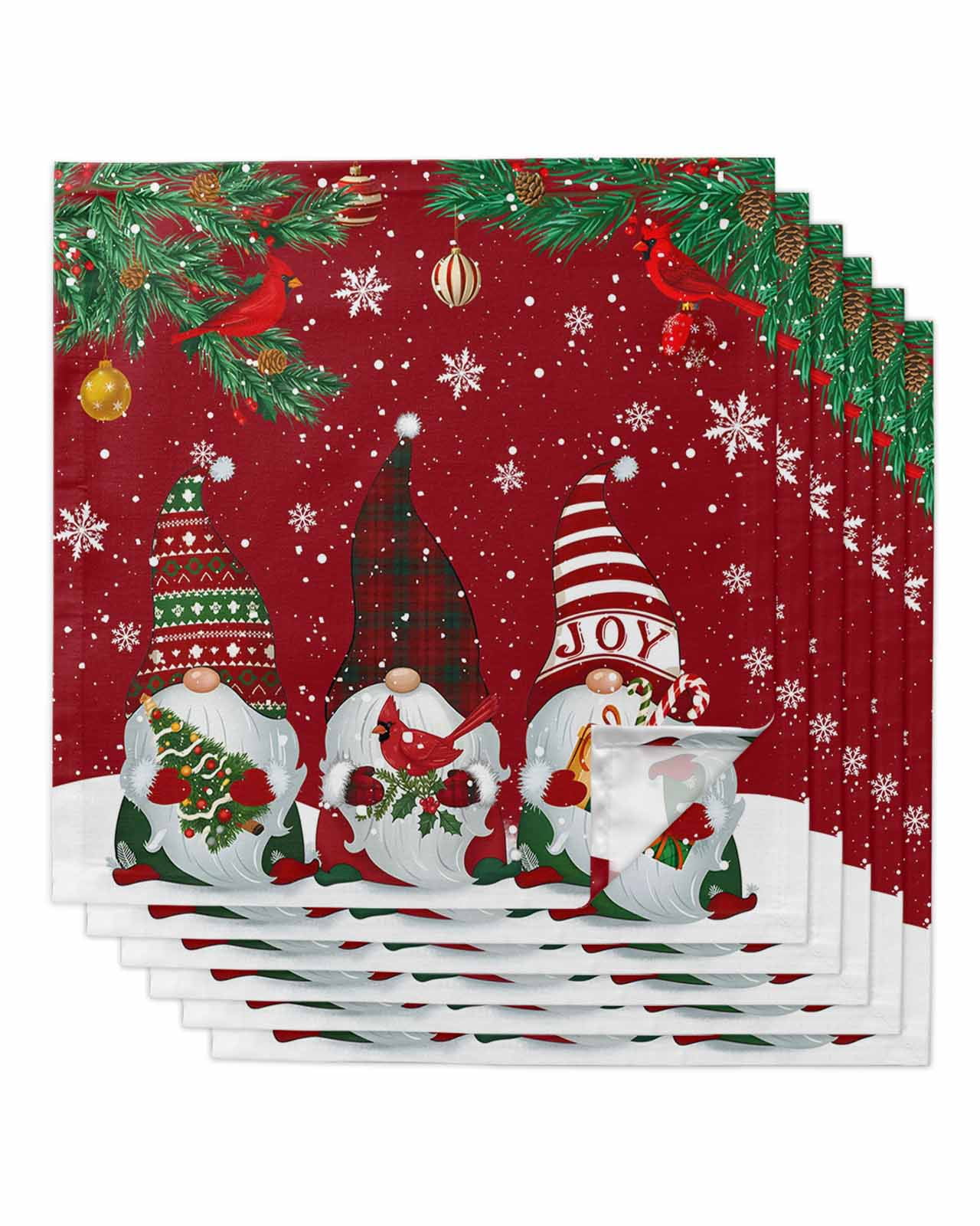 Christmas Gnomes Cloth Napkins Set of 6 Reusable Dinner Napkins, Red ...