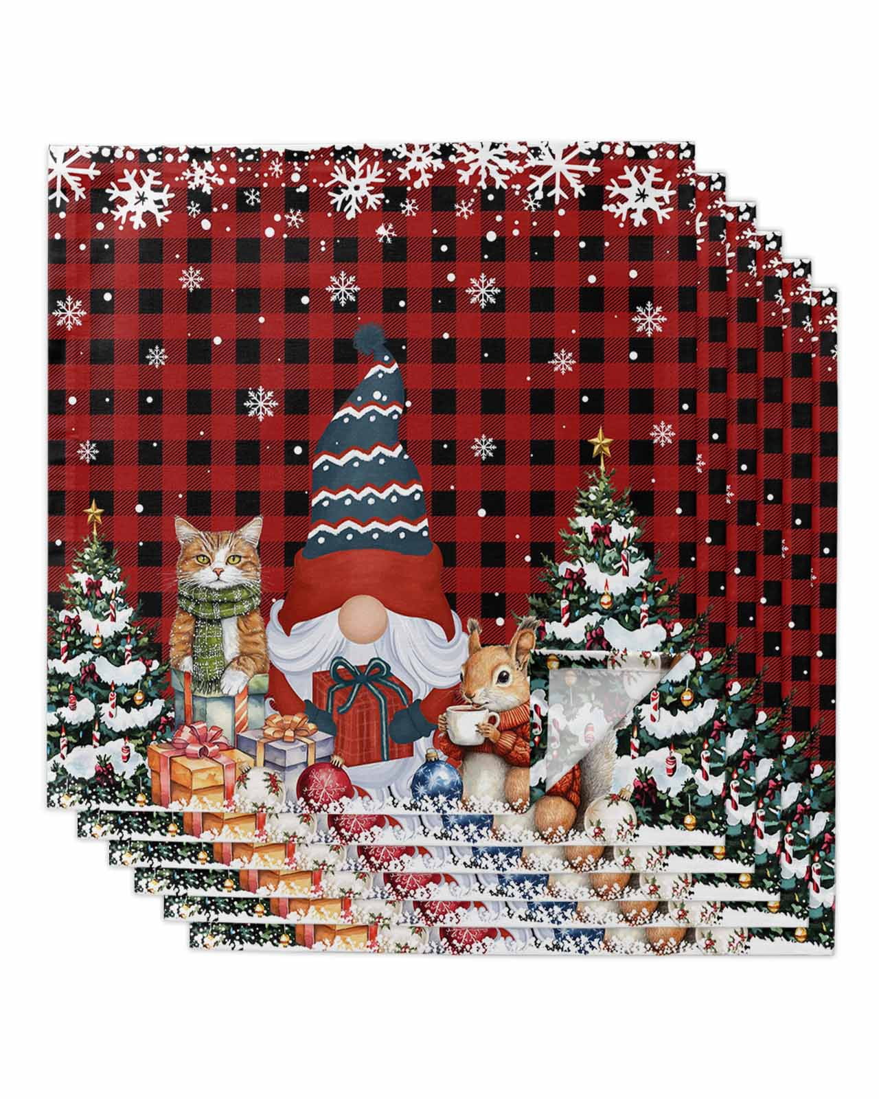 Christmas Gnomes Cloth Napkins Set of 6 Reusable Dinner Napkins, Winter ...