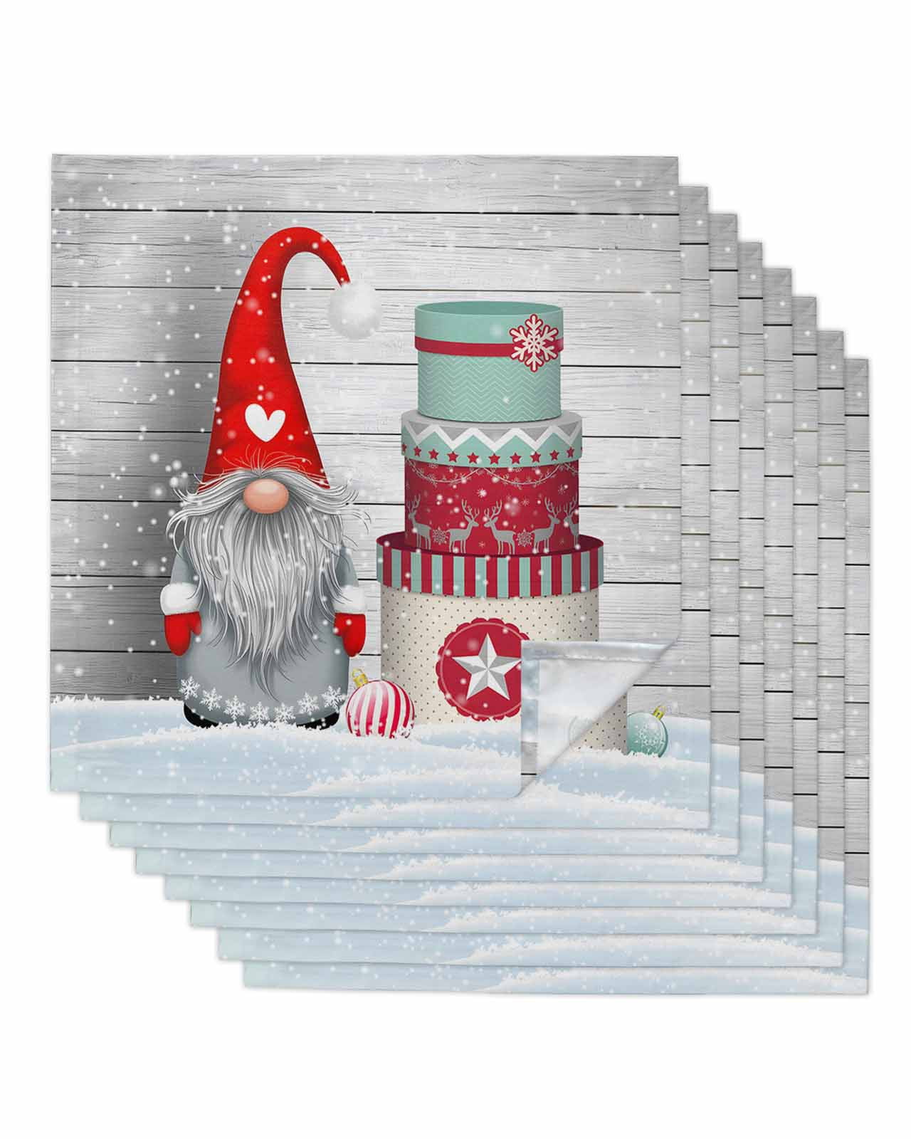 Christmas Gnomes Cloth Napkins Set of 8 Reusable Dinner Napkins, Grey ...