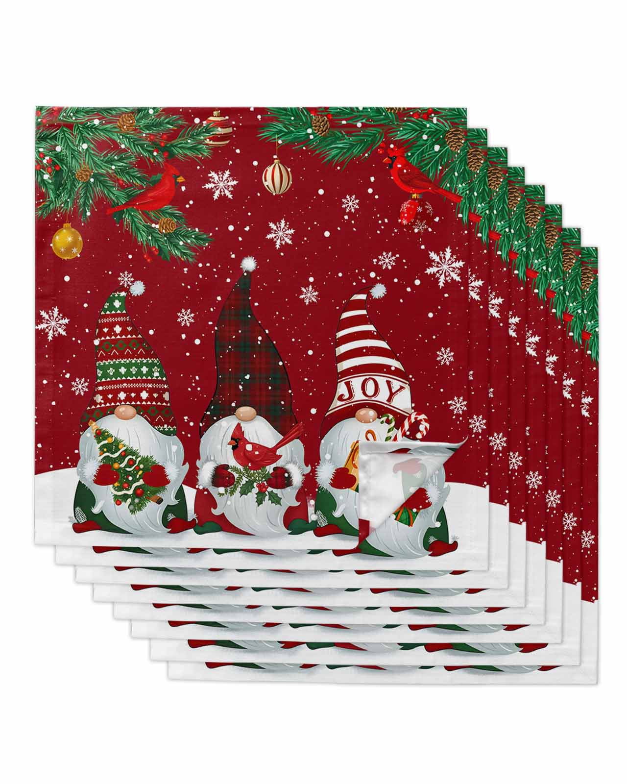 Christmas Gnomes Cloth Napkins Set of 8 Reusable Dinner Napkins, Red ...