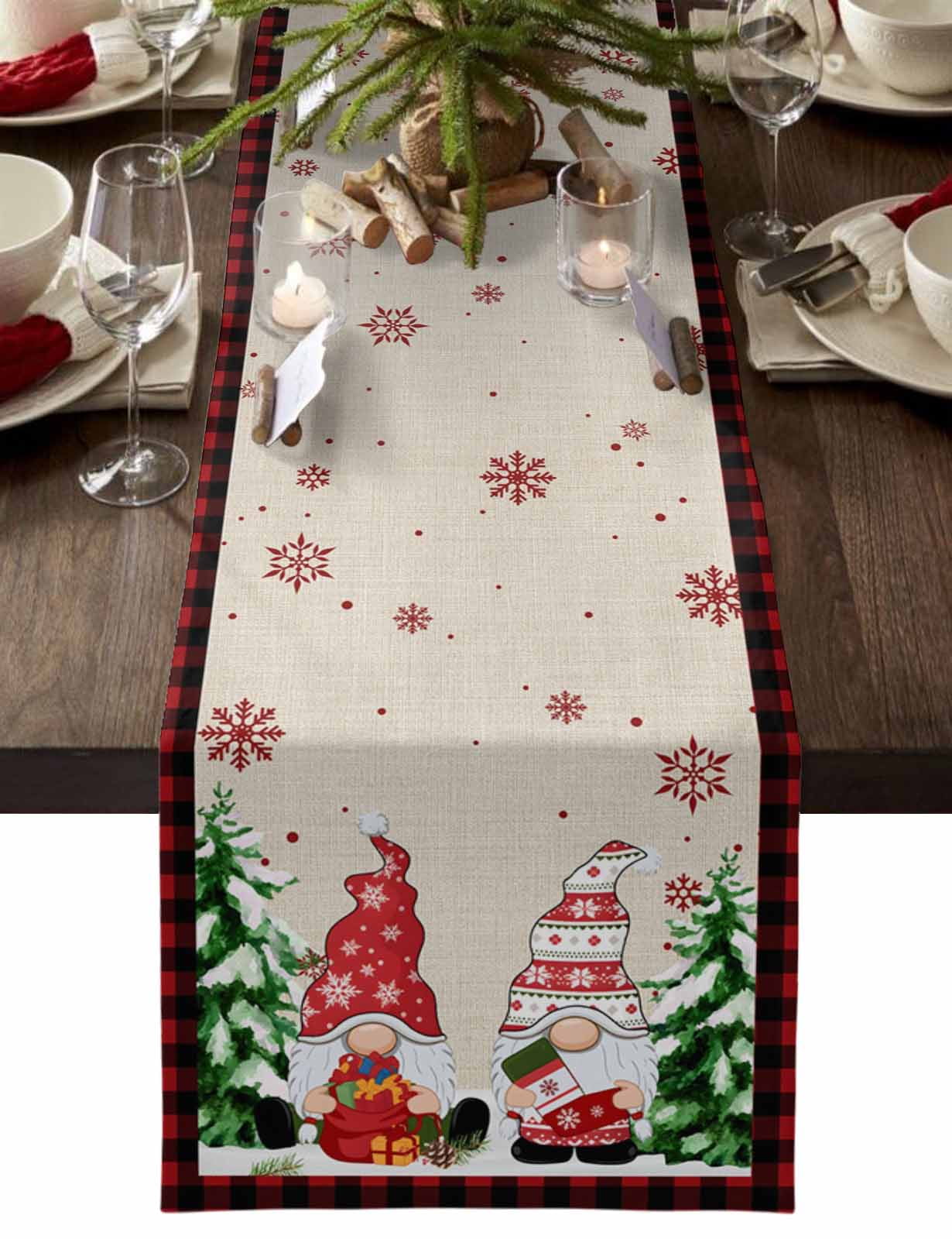 Christmas Gnomes Cotton Linen Table Runner for Dining Kitchen, Xmas ...