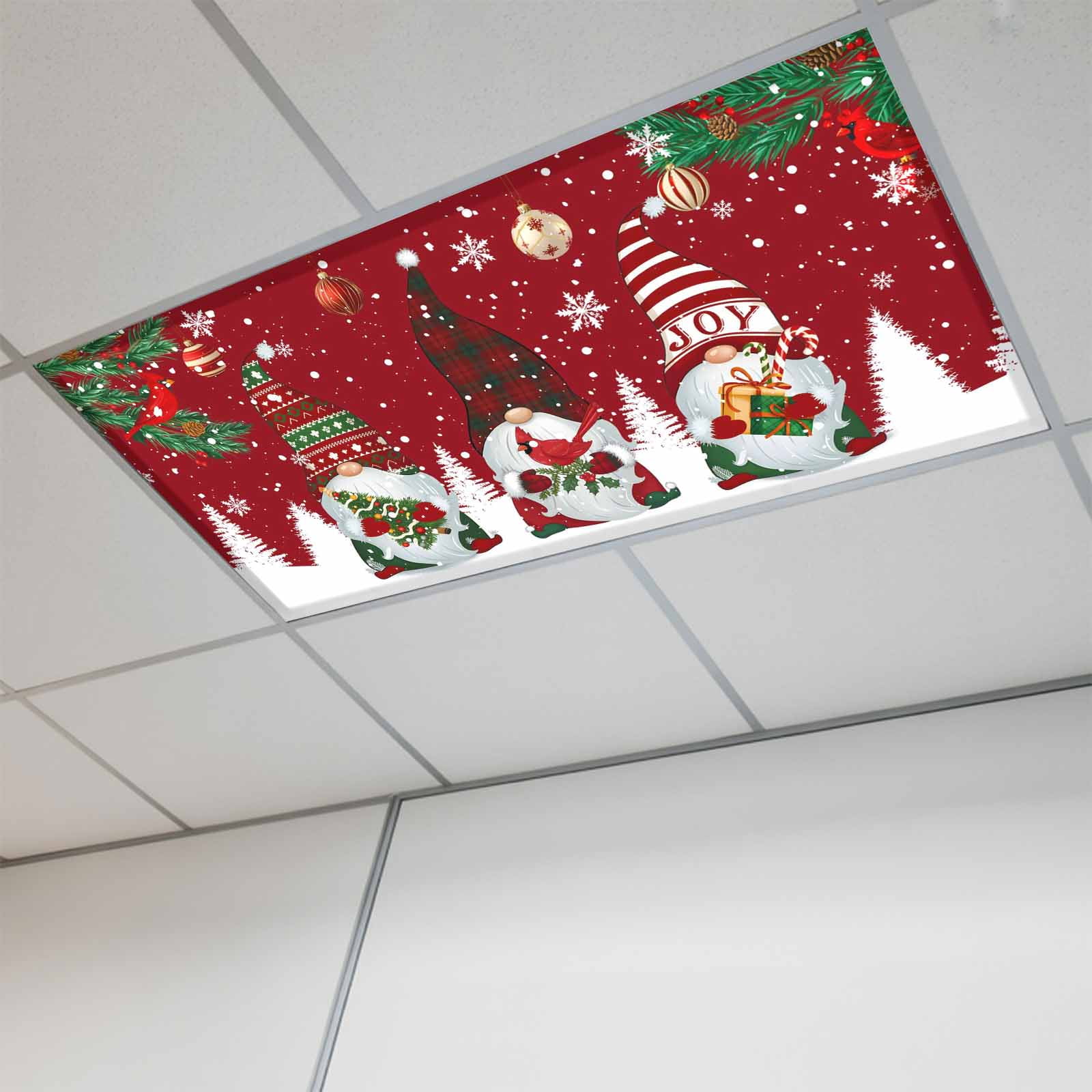 Christmas Gnomes Fluorescent Light Covers, Red Pine Branches Cardinal ...