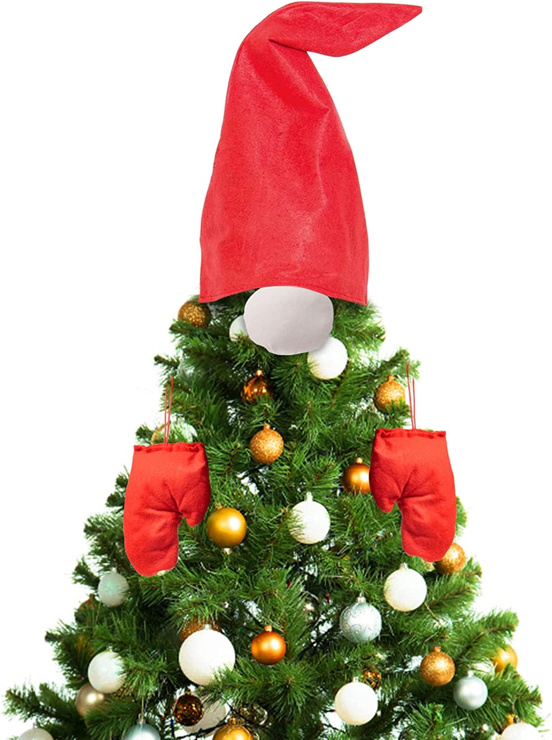 Walmart Christmas Gnome Tree Topper Kit - Santa Hat, Nose, Gloves ...