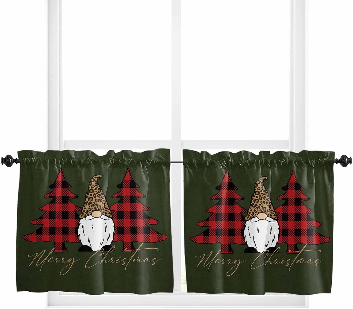 Christmas Gnomes Kitchen Curtain 2 Panels Tiers Curtains 36 Inch Length ...