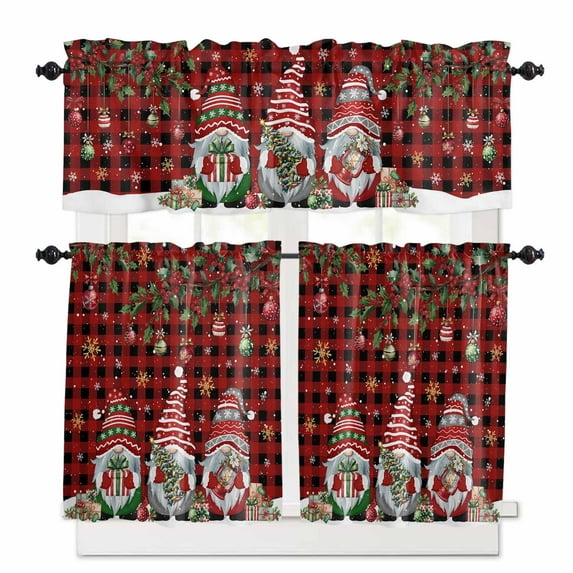 Christmas Gnomes Kitchen Curtains Valances and Tiers Set of 3 Cute Xmas ...