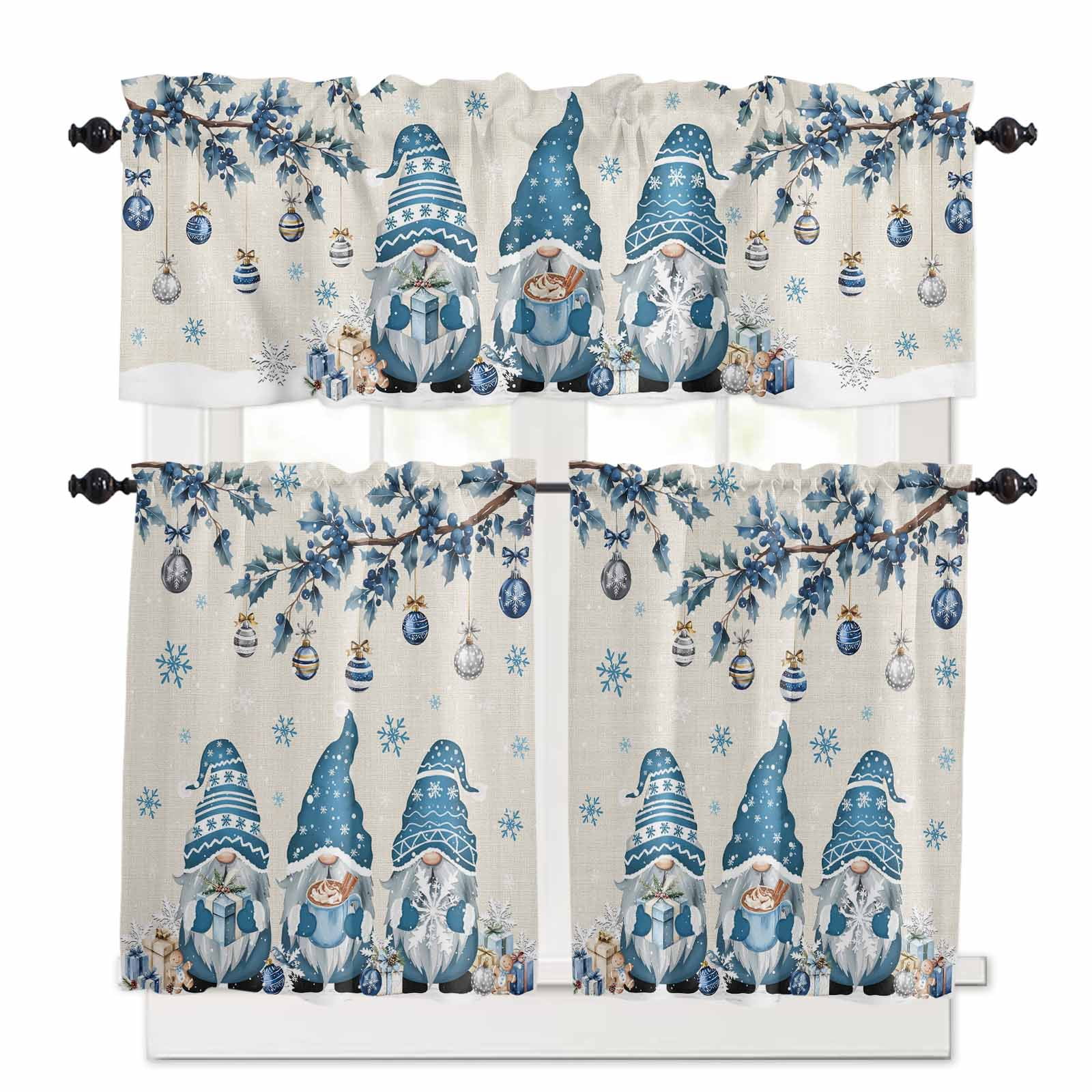 Christmas Gnomes Kitchen Curtains Valances and Tiers Set of 3 Xmas Cute ...