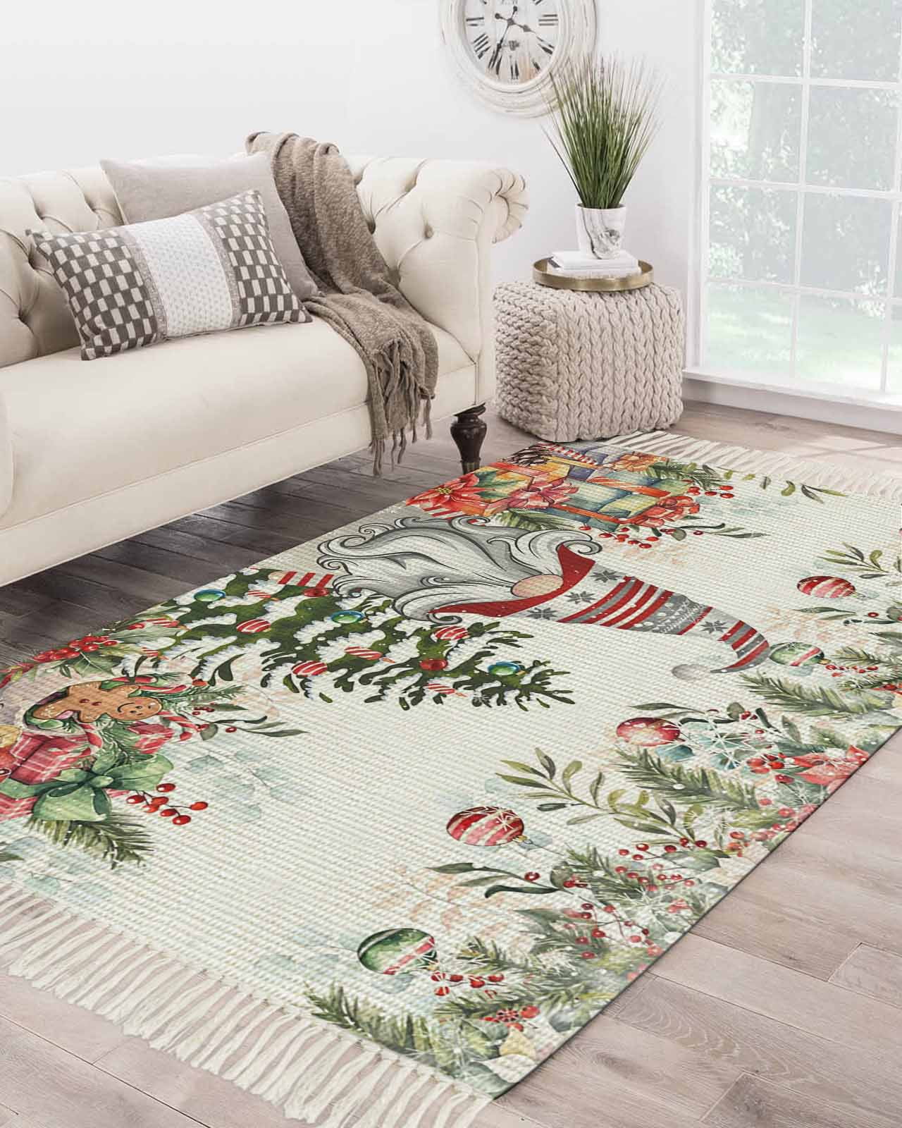 Christmas Gnomes Large Area Rug 4x6ft Woven Runner Rug,Xmas Tree Branch ...
