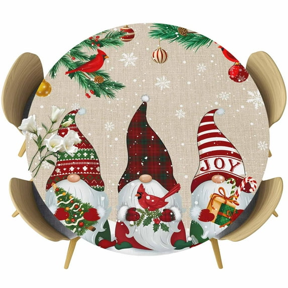 Christmas Gnomes Round Tablecloth, Fitted Table Cover with Elastic for ...