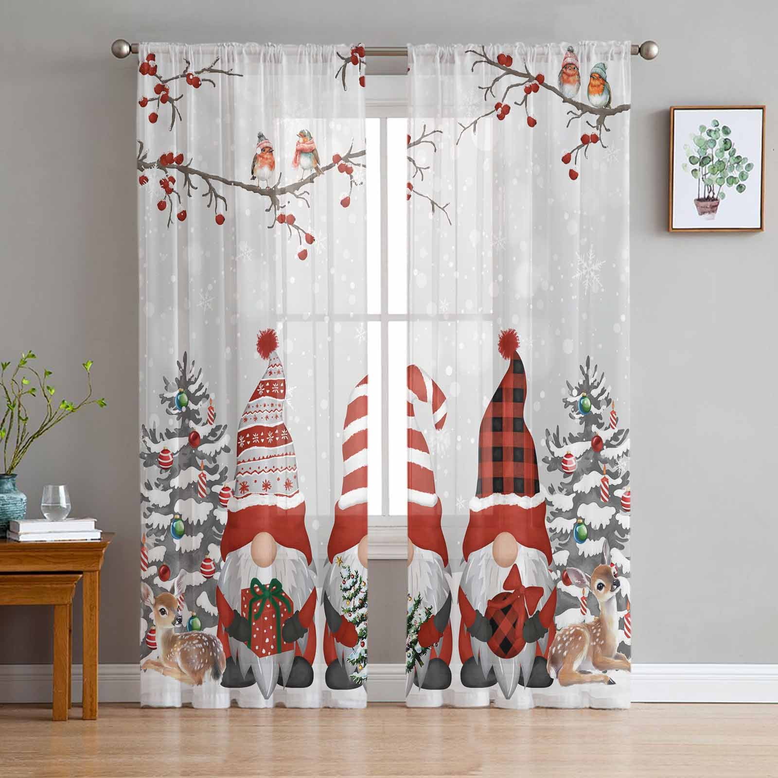 Christmas Gnomes Sheer Curtains 63 Inch Length 2 Panels Set, Semi ...