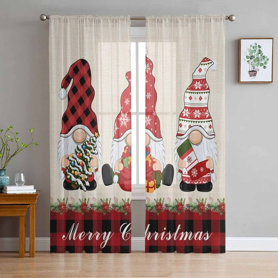 Christmas Gnomes Sheer Curtains 63 Inch Length 2 Panels Set, Semi ...
