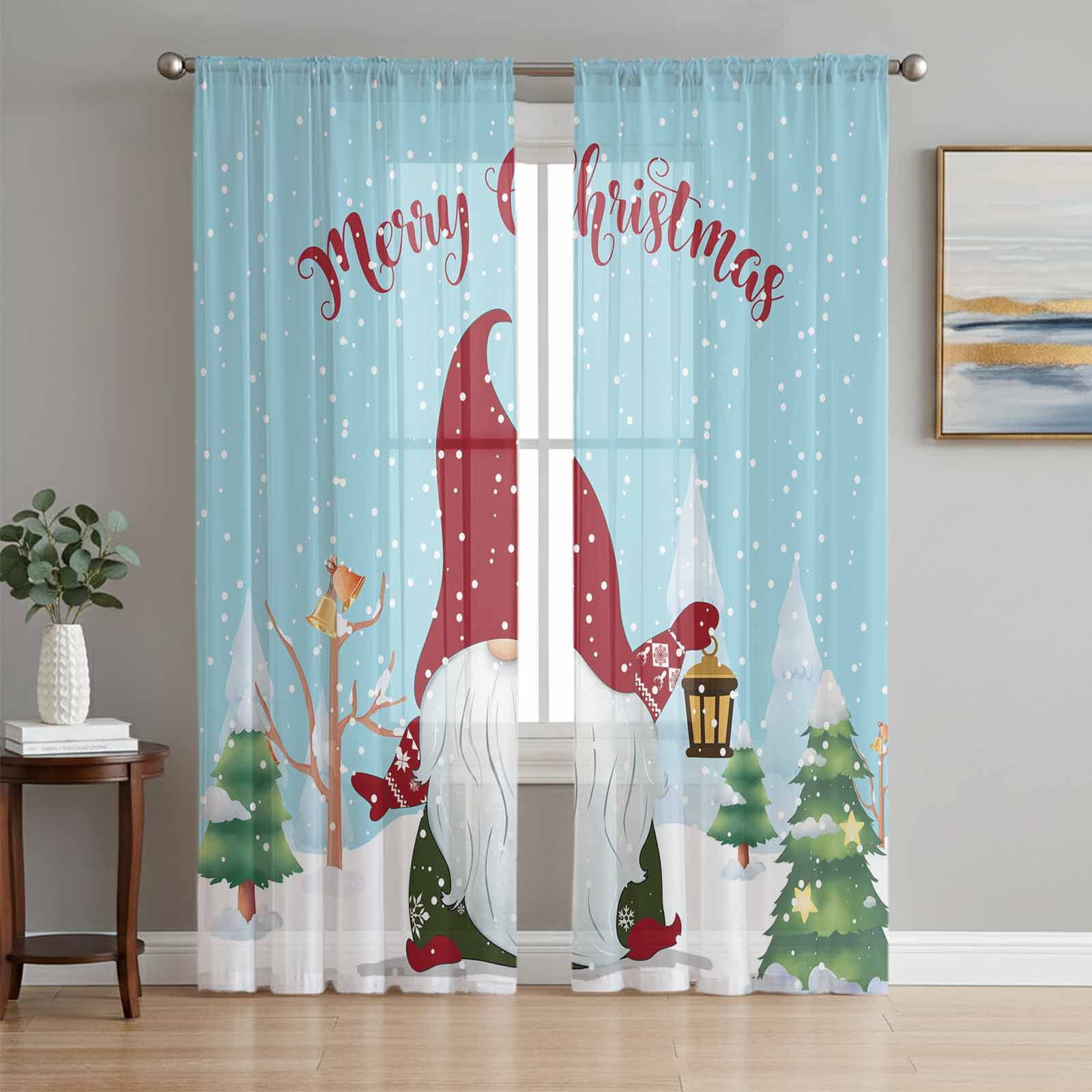 Christmas Gnomes Sheer Curtains 72 Inch Length 2 Panels Set, Winter ...