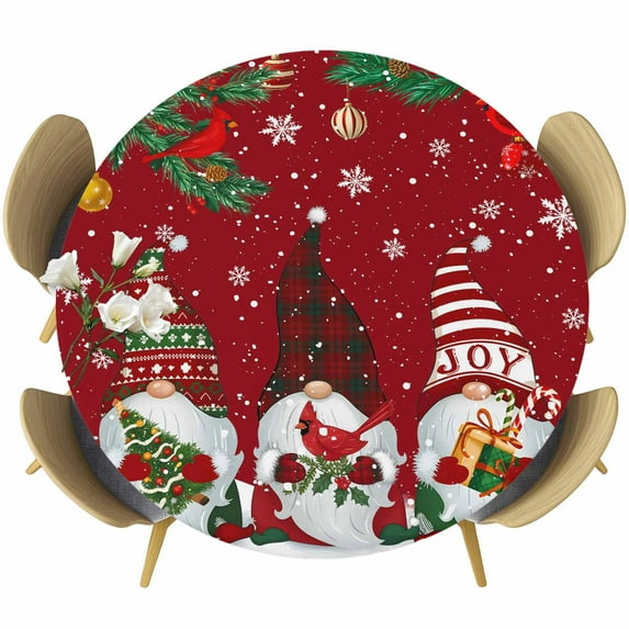 Christmas Gnomes Table Cloth, Round Fitted Tablecloths with Elastic ...