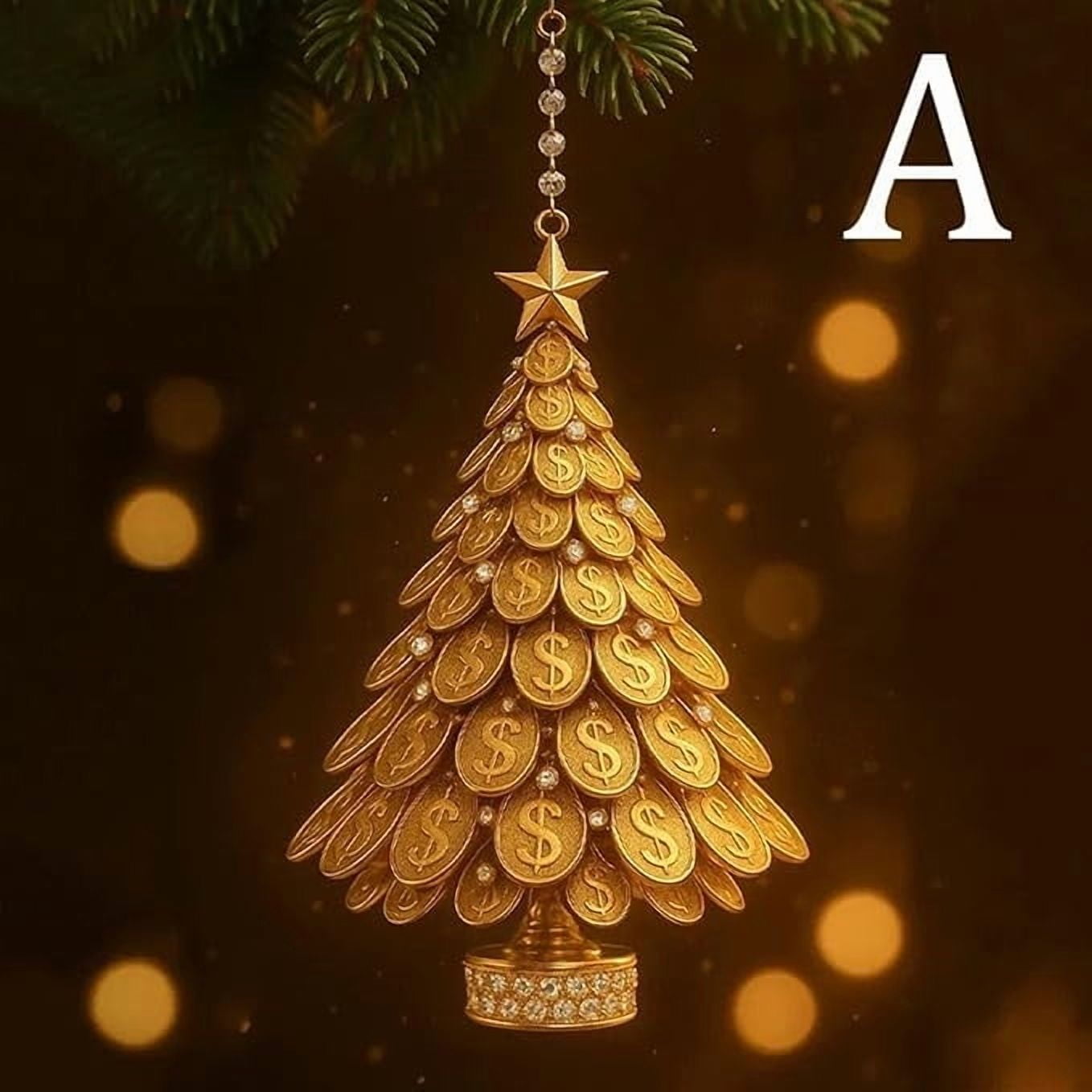Christmas Gold Coin Tree Ornament Stacked Wealth Decor 6in Sparkling ...