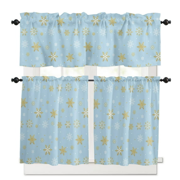 Christmas Gold Kitchen Curtains Valances and Tiers Set of 3 and White ...