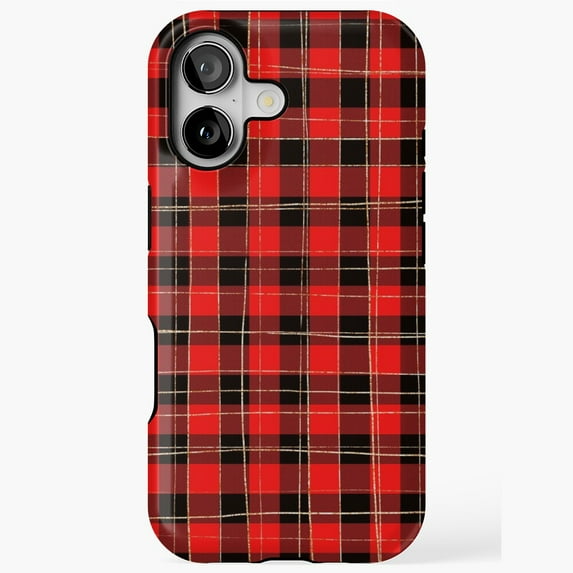 Christmas Gold Red Buffalo Plaid Phone Case for iPhone 17 to 11 Pro Max ...